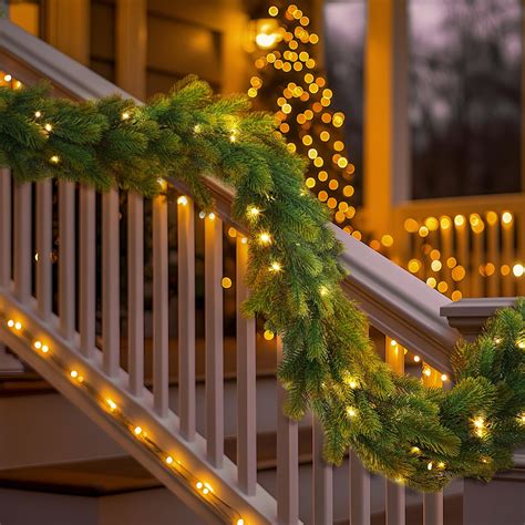 Alupssuc 9ft Pre Lit Christmas Garland Artificial Lighted Norfolk Pine