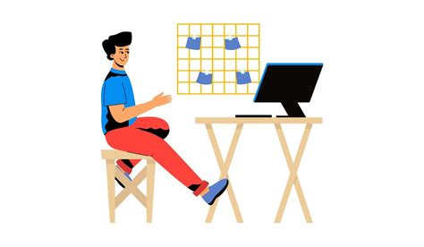 Premium Vector A Man Is Sitting At His Desk A Man In The Workplace A Computer Desk At Home