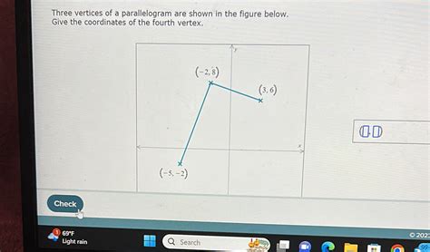 Solved Three Vertices Of A Parallelogram Are Shown In The Figure Below Give The Coordinates Of