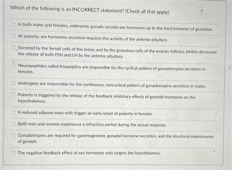 Solved Which Of The Following Is An INCORRECT Statement Chegg Com