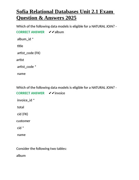 Sofia Relational Databases Unit 21 Exam Question And Answers 2025 Exams Nursing Docsity