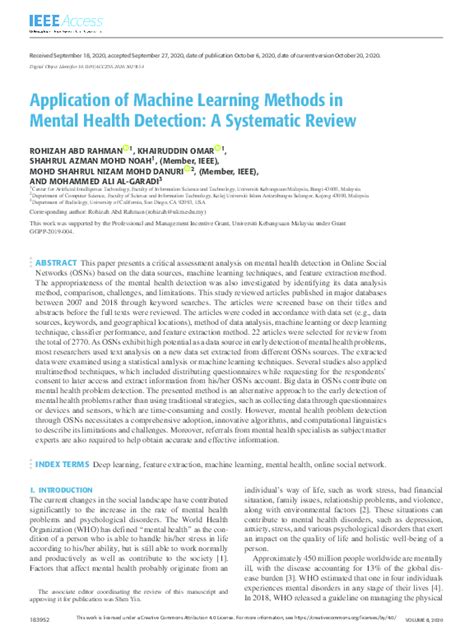 Pdf Application Of Machine Learning Methods In Mental Health Detection A Systematic Review