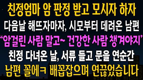 반전사연 친정엄마 암판정 받고 모시자 하자 다음날 해뜨자마자 시모부터 데려온 남편 친정 다녀온날 역대급 복수가 시작되는데 신청사연 사연라디오 사이다썰 Youtube