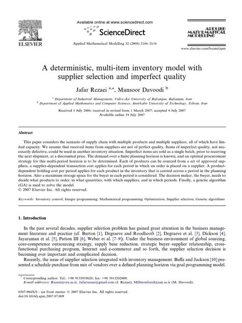A Deterministic Multi Item Inventory Model With Supplier Selection And Imperfect Quality 2008