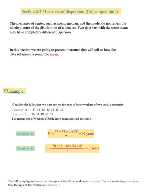 3 2 Measures Of Dispersion Ungrouped Pdf Variance Mean