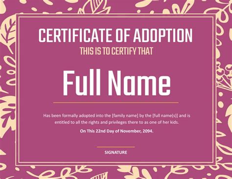 Free Editable Adoption Certificate Templates Highfile