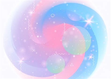 추상적인 우주 풍경과 미래가 있는 홀로그램 배경 프리미엄 벡터