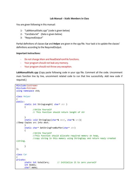 152 Lab Manual Static Members In Class Pdf Software Development Systems Engineering