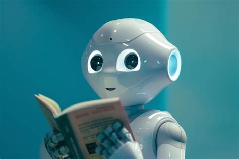 robot reading book premium ai generated image