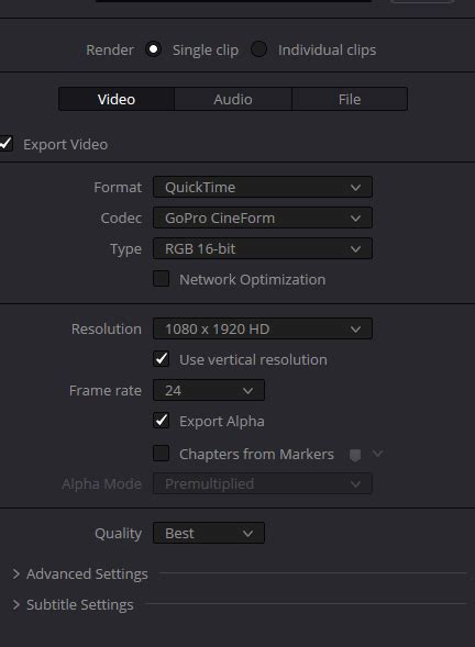 trying to export with transparency r davinciresolve