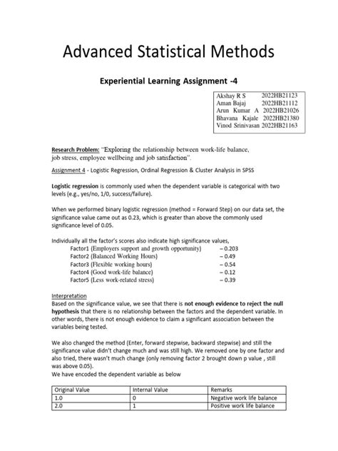 Advanced Statistical Methods El4 Pdf Regression Analysis Logistic Regression