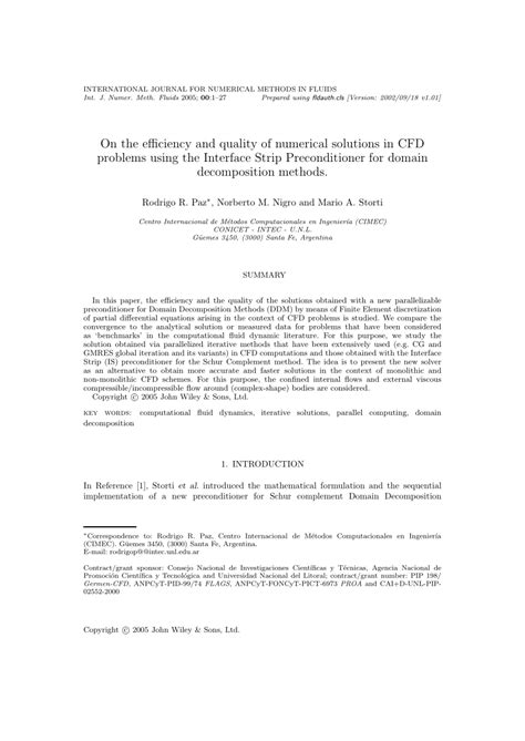Pdf On The Efficiency And Quality Of Numerical Solutions In Cfd Problems Using The Interface
