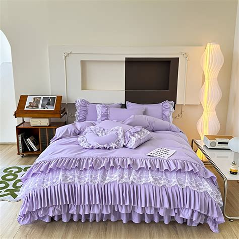 Duvet Cover Set Princess Style Lace Solid Color Bedding Set Temu United Kingdom