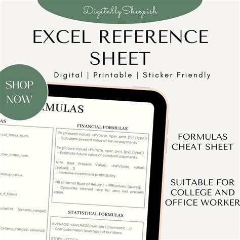 Excel Functions Excel Cheat Sheet Excel For Windows And Mac Digital And Printable Sticker Excel Functions Excel Cheat Sheet Excel For Windows And Mac Digital And Printable Sticker