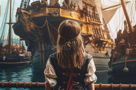 Pirate Girl Aboard Pirate Ship Generate Ai Stock Illustration