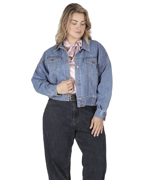 Plus Size Cropped Denim Jacket