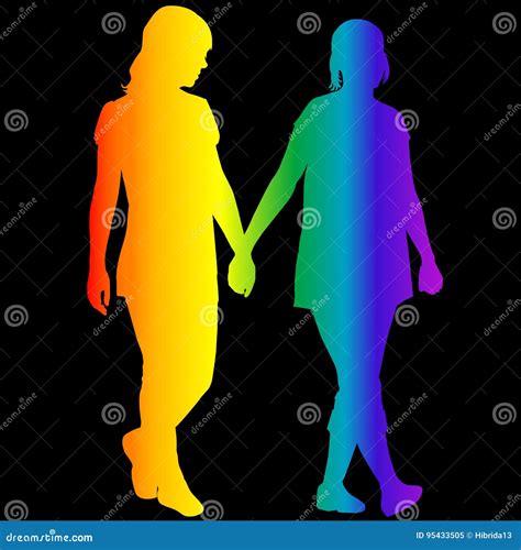 Lesbian Women Silhouettes In Rainbow Colors Stock Vector Illustration