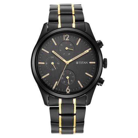 Buy Online Titan Black And Gold Anthracite Dial Analog Stainless Steel Strap Watch For Men
