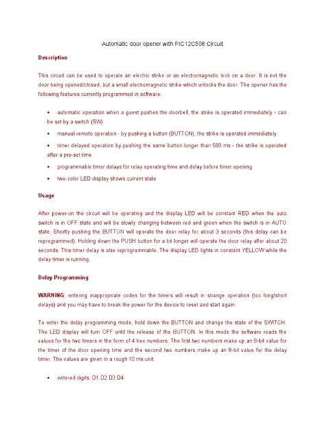 Automatic Door Opener With Pic12c508 Circuit Pdf Pic