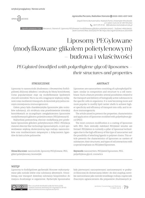 Pdf Pegylated Modified With Polyethylene Glycol Liposomes Their Structures And Properties
