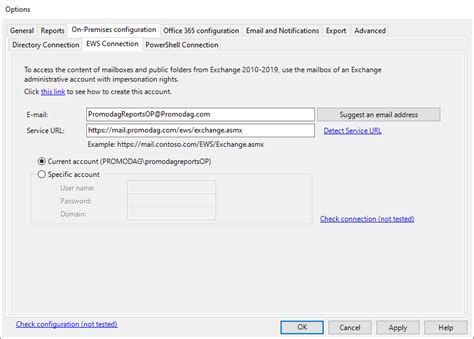 On Premises Configuration Ews Connection