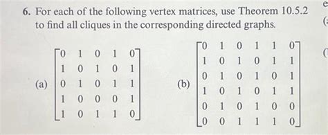 Solved For Each Of The Following Vertex Matrices Use