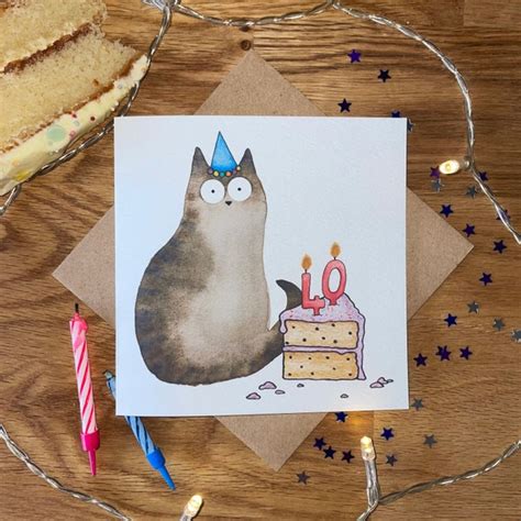 40th Birthday Card 40th Birthday Cat Card Cat Birthday Card Etsy