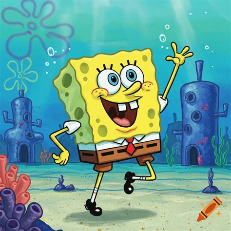 Spongebob Squarepants Smiling And Doing A Peace Sign While Dancing