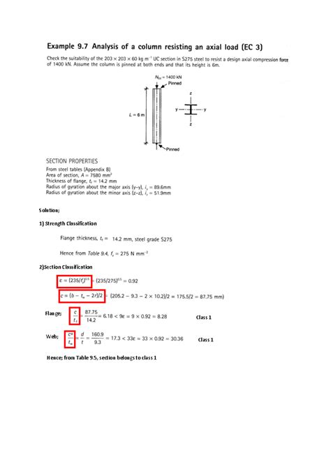 Example On Section Classification For Column Basic Timber And Steel
