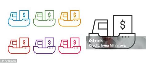 흰색 배경에 격리 된 상자 배달 서비스 아이콘으로 라인화물 선을 설정합니다 배달 교통 소포 상자 상품화물 다채로운 아이콘을 설정합니다 벡터 나름에 대한 스톡 벡터 아트 및