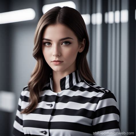 Female Prisoner In Striped Uniform Stable Diffusion Online