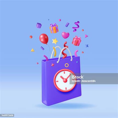 시계와 색종이 조각이 있는 3d 쇼핑백 3차원 형태에 대한 스톡 벡터 아트 및 기타 이미지 3차원 형태 가격 가격표