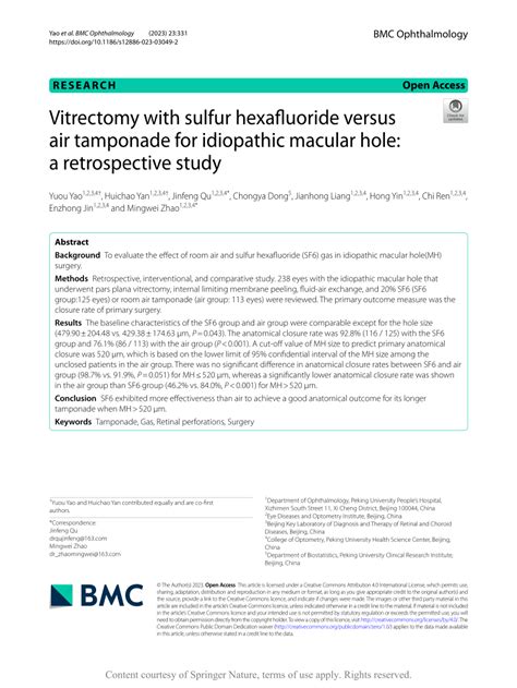 Pdf Vitrectomy With Sulfur Hexafluoride Versus Air Tamponade For