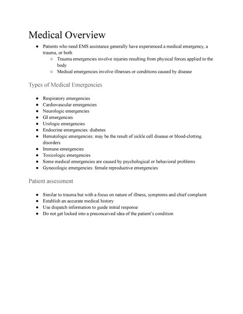 Medical Overview Emt Emt Notes Medical Overview Patients Who Need