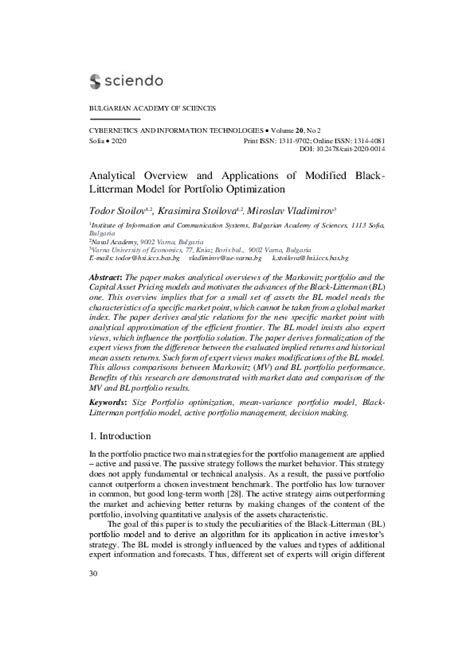 Pdf Analytical Overview And Applications Of Modified Black Litterman Model For Portfolio
