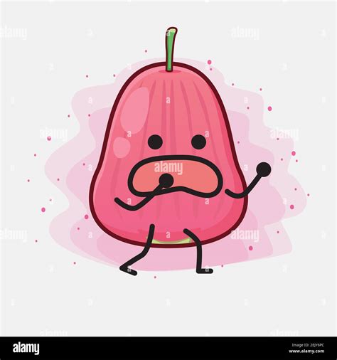 Vector Illustration Of Java Apple Fruit Character With Cute Face Simple Hands And Leg Line Art