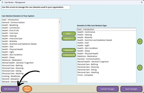 care review domains add remove edit care control learning hub