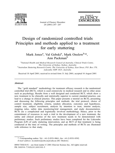 Design Of Randomized Controlled Trials Principles And Methods Applied To A Treatment For Early