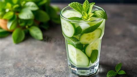 A Refreshing Cucumber And Mint Juice With Cucumber Slices And Fresh Mint Leaves Floating In A