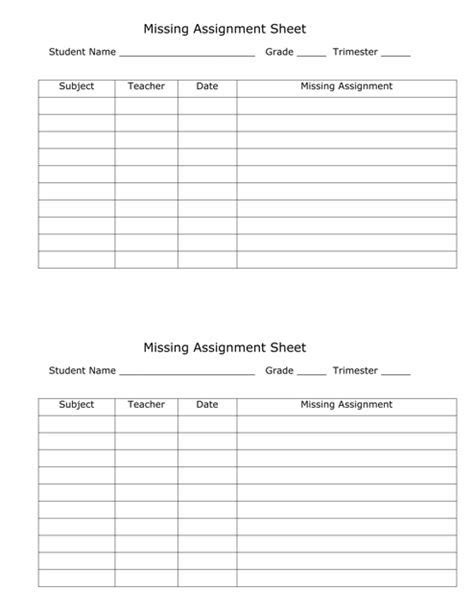 Missing Assignment Template