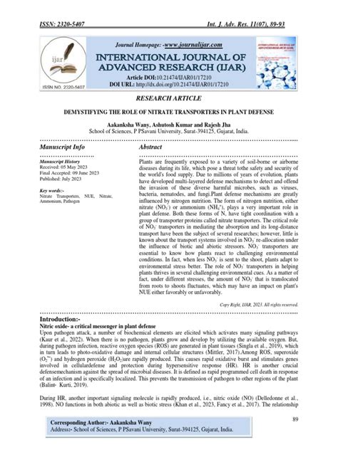 Demystifying The Role Of Nitrate Transporters In Plant Defense Pdf Root Biology