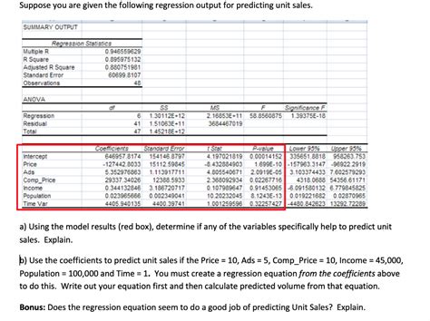 solved suppose you are given the following regression output
