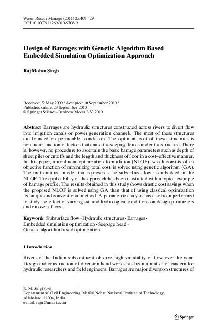 Design Of Barrages With Genetic Algorithm Based Embedded Simulation