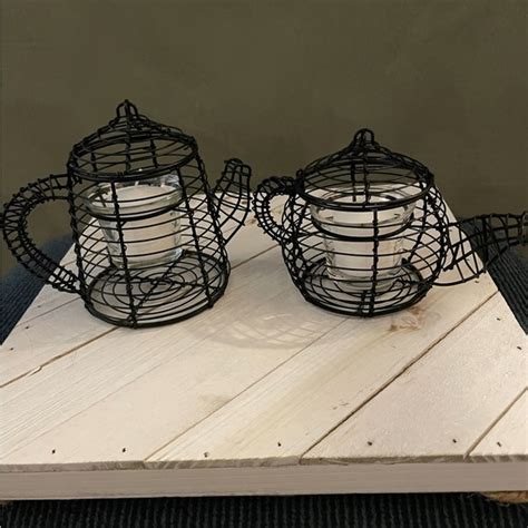 Vintage Accents Vintage Pair Hand Crafted Wire Teapot And Creamer Set With A Glass Insert