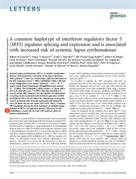 Pdf Irf5 Genetic Risk Variants Drive Myeloid Specific Irf5 Hyperactivation And Presymptomatic