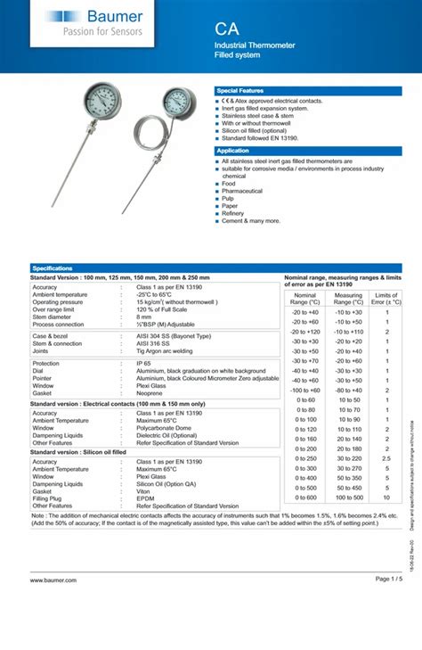 Stainless Steel Baumer Temperature Gauge For Industrial Model Name Number Ca Cb At ₹ 1400