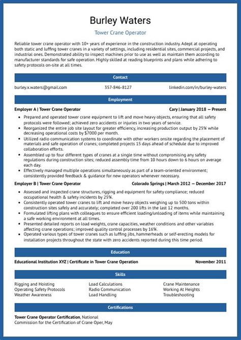 Tower Crane Operator Resume Cv Example And Writing Guide