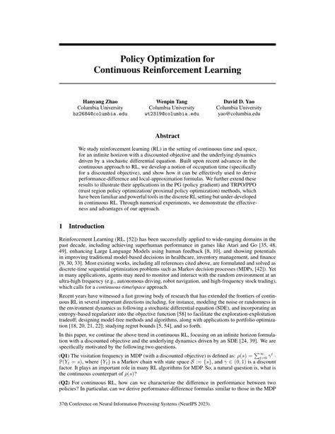 Pdf Policy Optimization For Continuous Reinforcement Learning