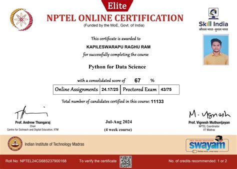 Datascience Python Nptel Elitecertification Raghuram Kapileswarapu