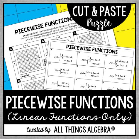 Piecewise Functions Linear Functions Only Cut And Paste Puzzle All Things Algebra®